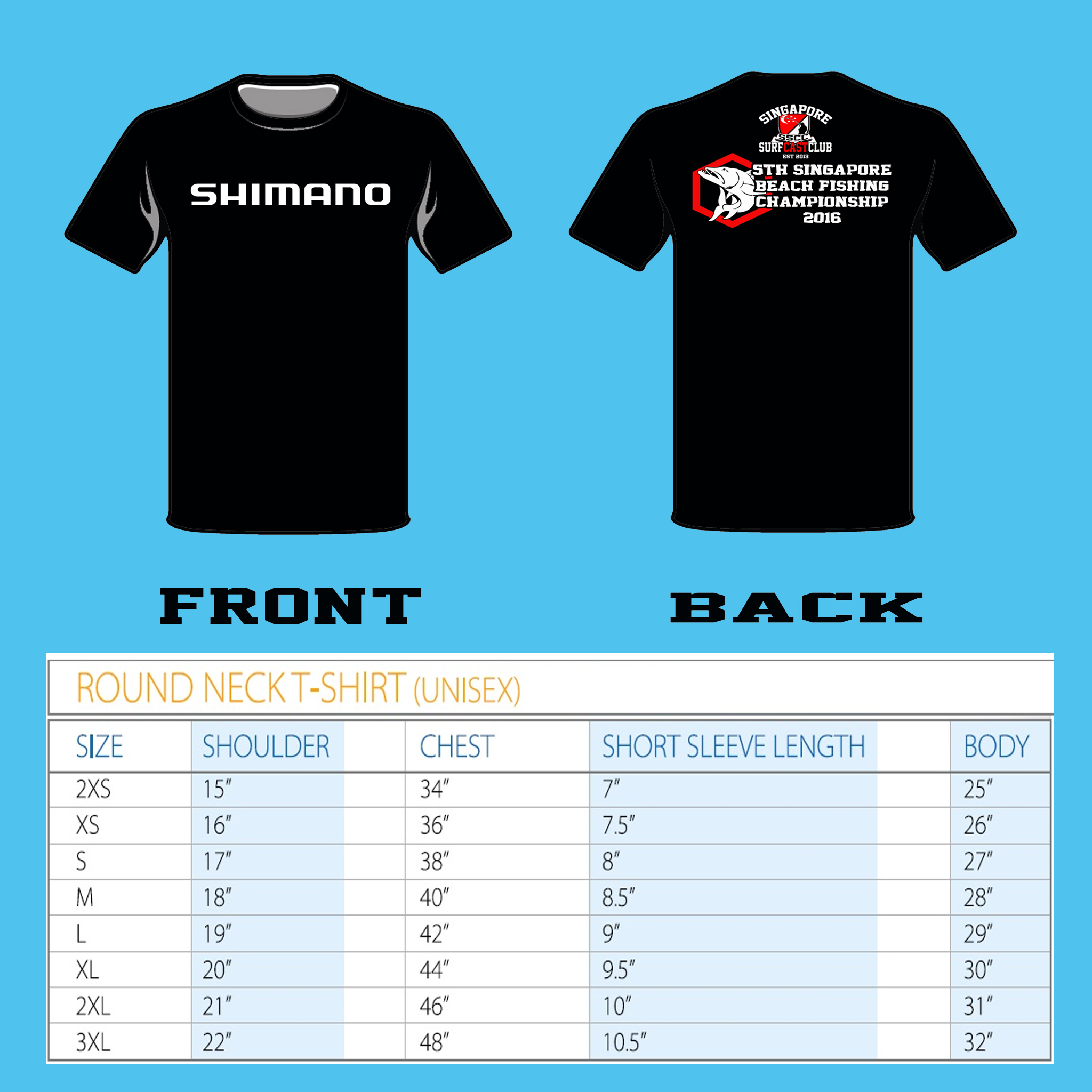 T Shirt Sizing Singapore 5th Beach Fishing Championship 2016