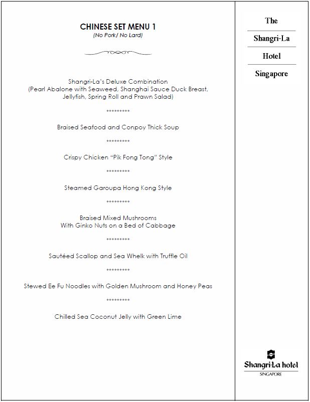 Chinese Set Menu