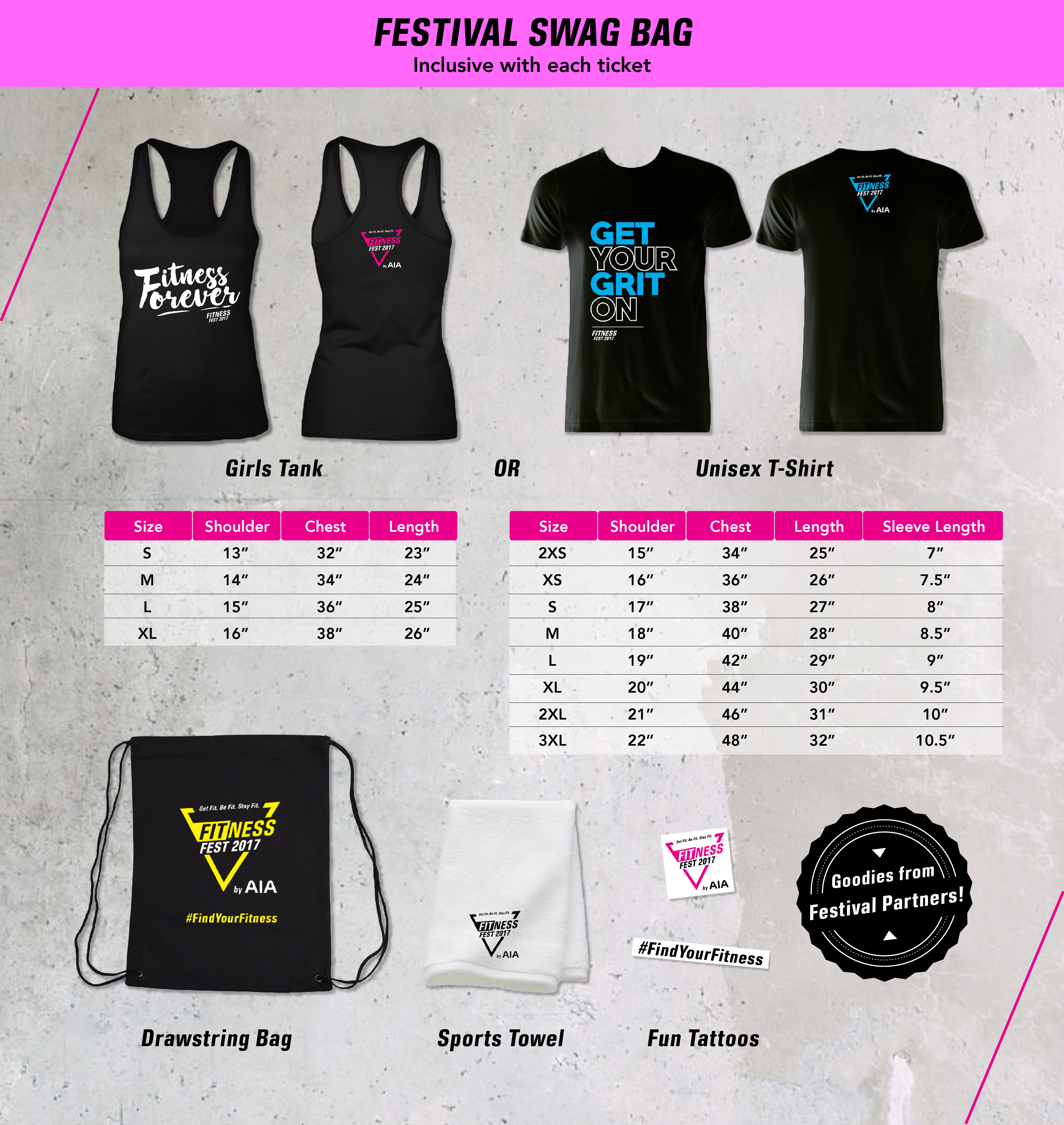 Festival Swag Bag & Tee/Tank Size Chart