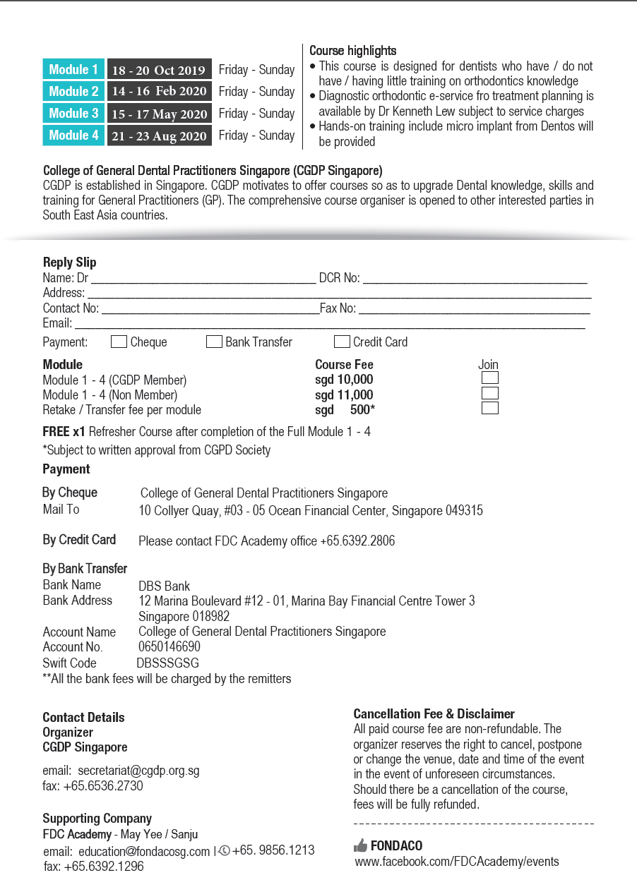 15th Basic Orthodontic Course Module 1 (FULLY BOOKED)